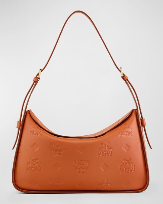 MCM Aren Monogram-Embossed Leather Hobo Bag | Neiman Marcus