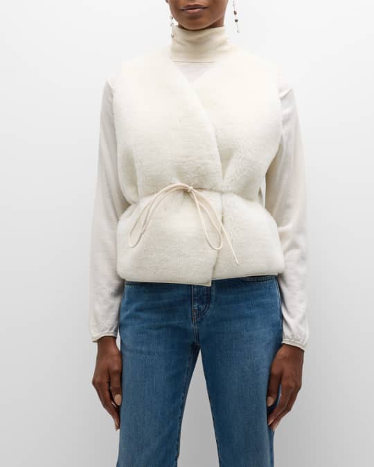 LE17SEPTEMBRE Snow White Sheep Shearling String Vest | Neiman Marcus