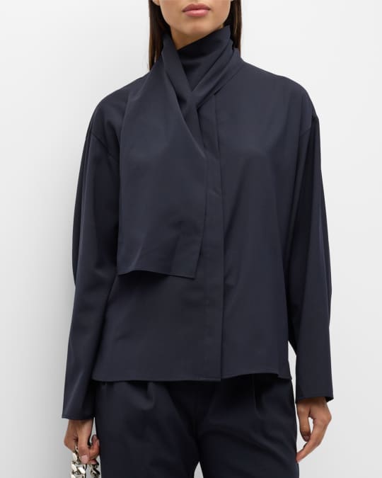 LE17SEPTEMBRE Long-Sleeve Side Muffler Shirt | Neiman Marcus