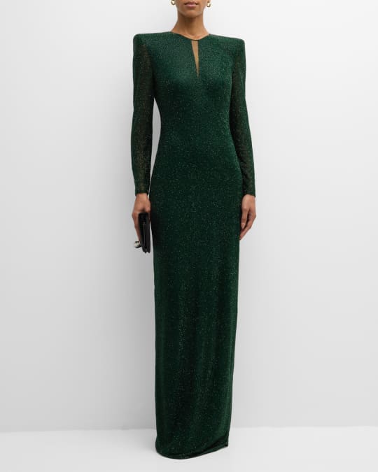 Naeem Khan Forest Green Beaded Column Gown | Neiman Marcus
