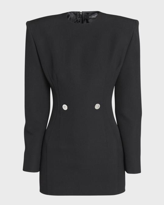 Versace Strong-Shoulder Grain De Poudre Mini Suit Dress | Neiman Marcus