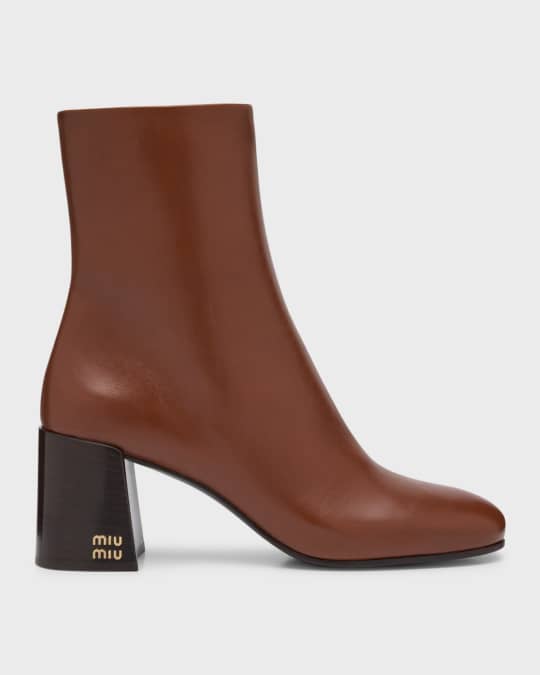 Miu Miu Leather Block-Heel Ankle Boots | Neiman Marcus