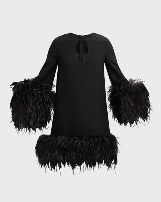 Dice Kayek Feather-Trim Long-Sleeve Mini Dress | Neiman Marcus