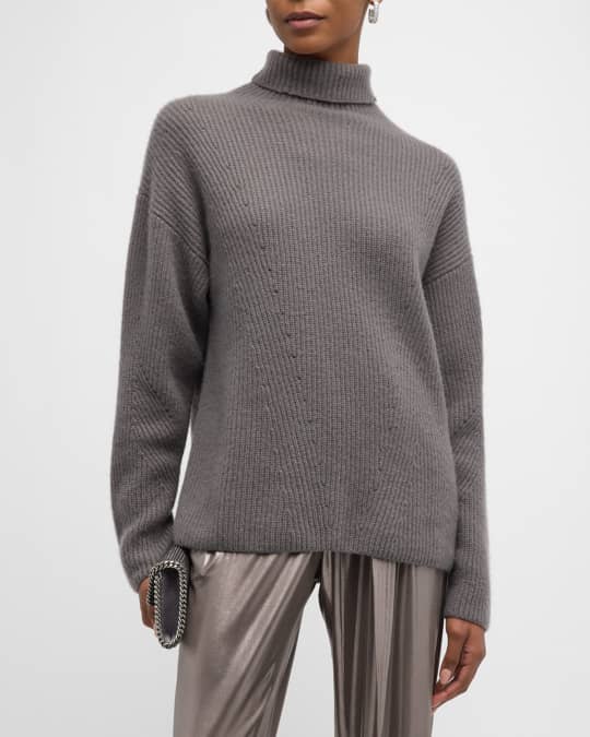 Lapointe Airy Cashmere Silk Ribbed Turtleneck Sweater | Neiman Marcus