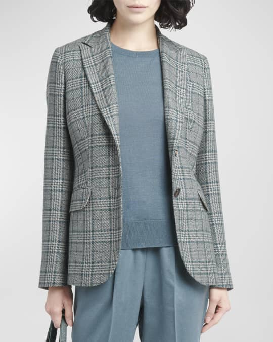 Kiton Plaid Single-Breasted Cashmere Blazer Jacket | Neiman Marcus
