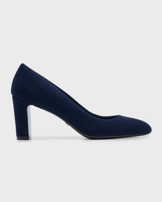 Stuart Weitzman Vida Suede Block-Heel Pumps | Neiman Marcus
