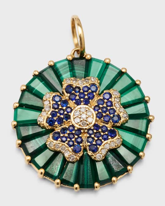 Kastel Jewelry Diamond and Blue Sapphire Flower Malachite Pendant ...