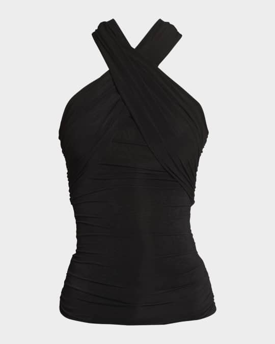 Saint Laurent Draped Crossover Halter Top | Neiman Marcus