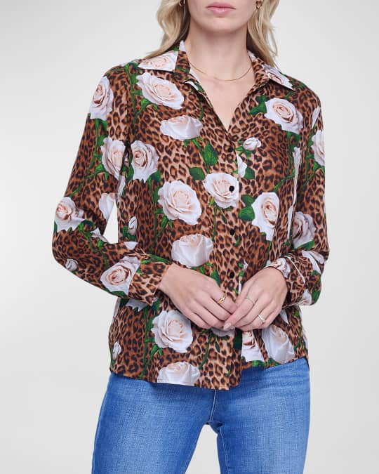 L'Agence Nina Leopard Rose Button-Front Blouse | Neiman Marcus