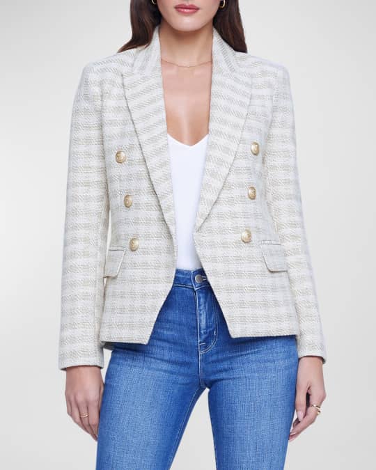 L'Agence Kenzie Gingham Double-Breasted Blazer | Neiman Marcus