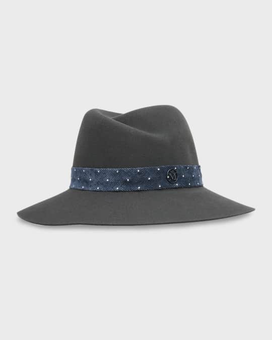 Maison Michel Virginie Felt Fedora With Polka-Dot Denim Band | Neiman ...