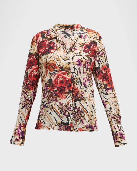 Kobi Halperin Lola Floral-Print Button-Down Silk Blouse | Neiman Marcus