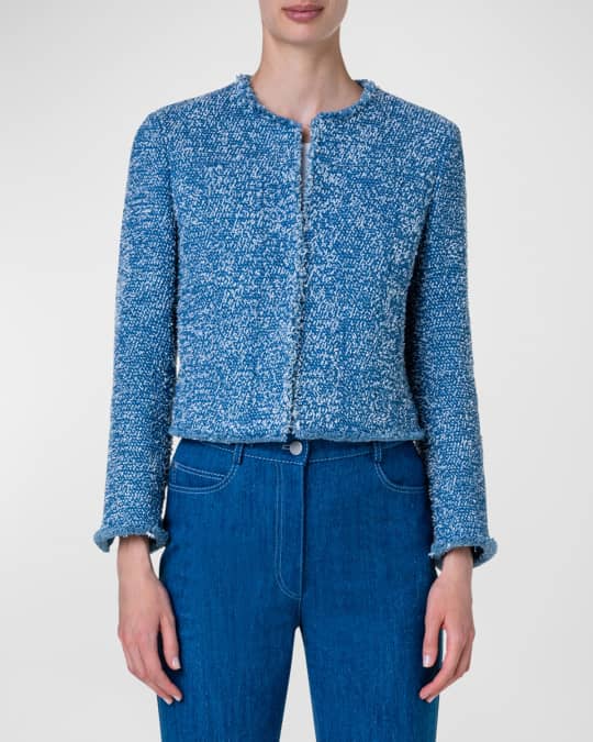 Akris punto Fringe Denim Tweed Boxy Cropped Jacket | Neiman Marcus