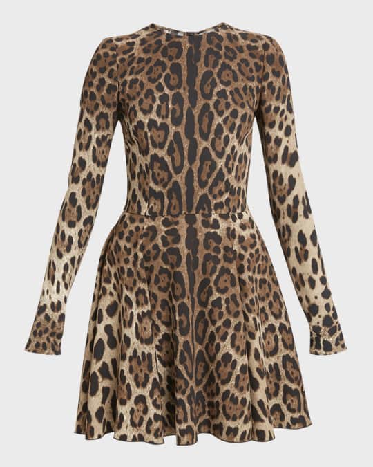Dolce&Gabbana Leopard-Print Long-Sleeve Mini Dress | Neiman Marcus