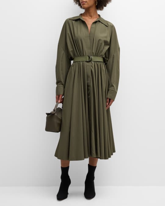 Norma Kamali Oversized Boyfriend-Neck Flared Midi Shirtdress | Neiman Marcus