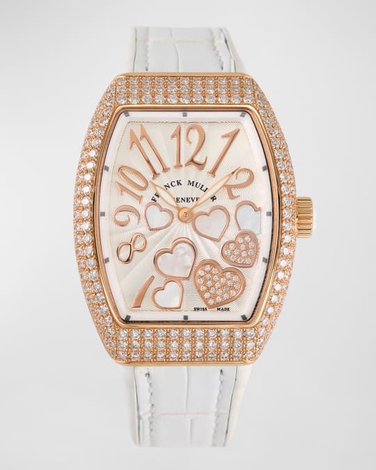 Franck Muller 32mm Vanguard Heart Watch with Diamonds, White | Neiman ...
