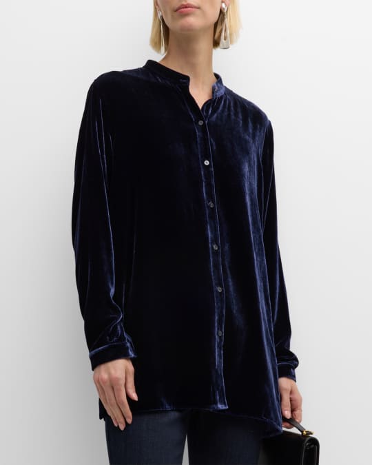 Eileen Fisher Petite Velvet Button-Down Shirt | Neiman Marcus