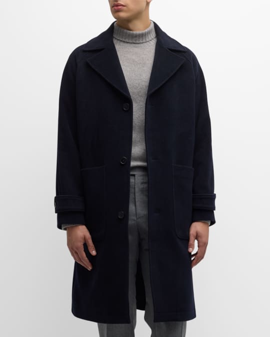 Officine Generale Men's Felted Wool-Blend Overcoat | Neiman Marcus