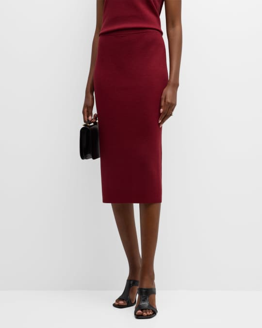 Eileen Fisher Washable Wool Crepe Knee-Length Skirt | Neiman Marcus