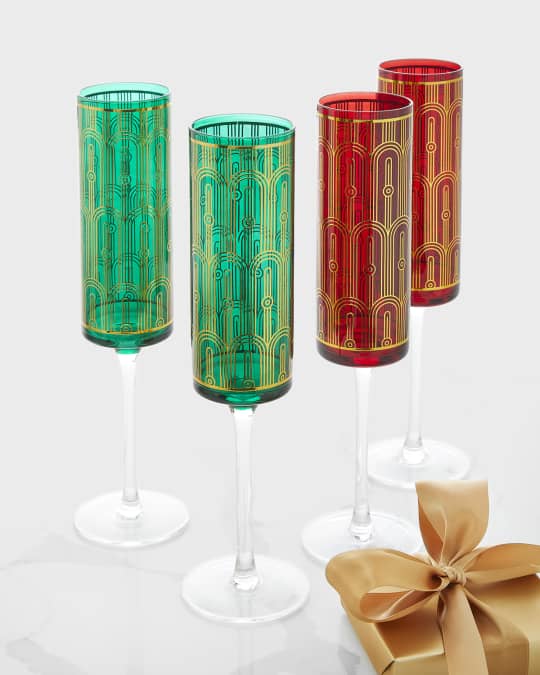 Neiman Marcus Holiday Red and Green Flutes in Gift Box, Set of 4 ...