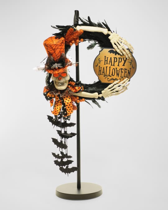 Karen Didion Originals 30" Lighted Batty Skeleton Wreath | Neiman Marcus