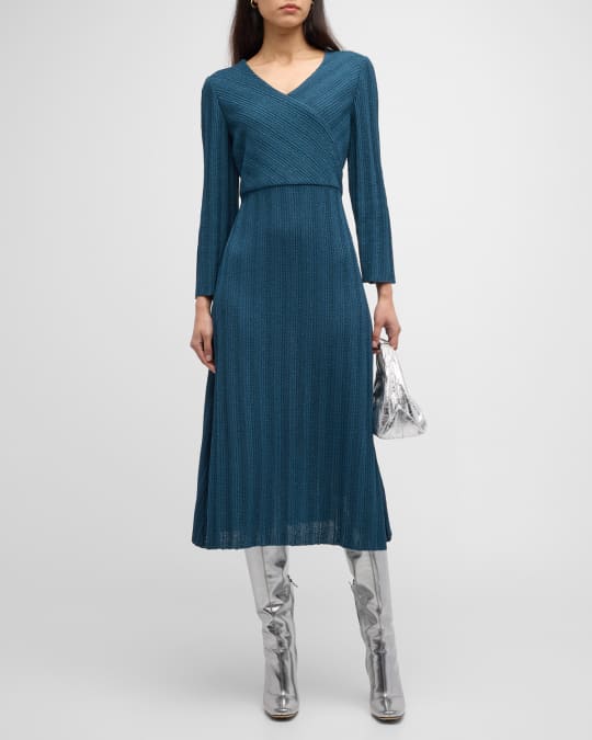 Misook Textural Striped Knit Midi Dress | Neiman Marcus