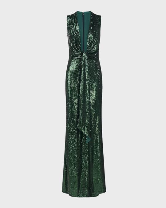 Halston Magdalena Deep V-Neck Sequin Column Gown | Neiman Marcus