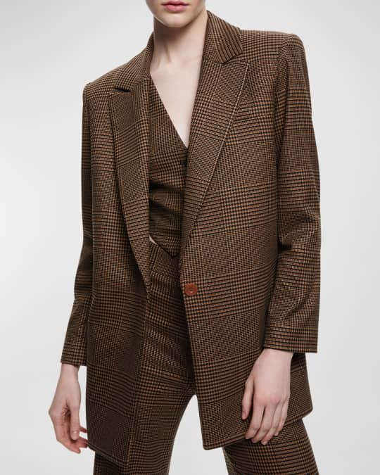 Alice + Olivia Colley Strong-Shoulder Plaid Blazer | Neiman Marcus