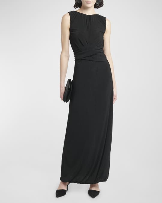 Giorgio Armani Crossover-Waist Sleeveless Thigh-Slit Plisse Jersey Gown ...