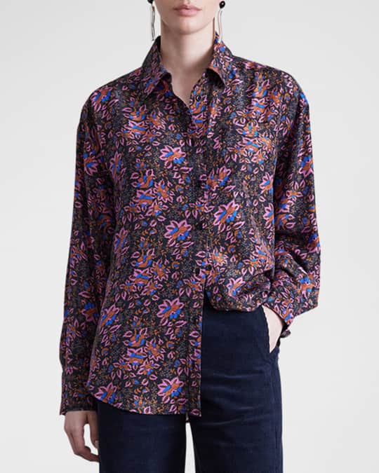 Apiece Apart Oversized Floral-Print Silk Shirt | Neiman Marcus