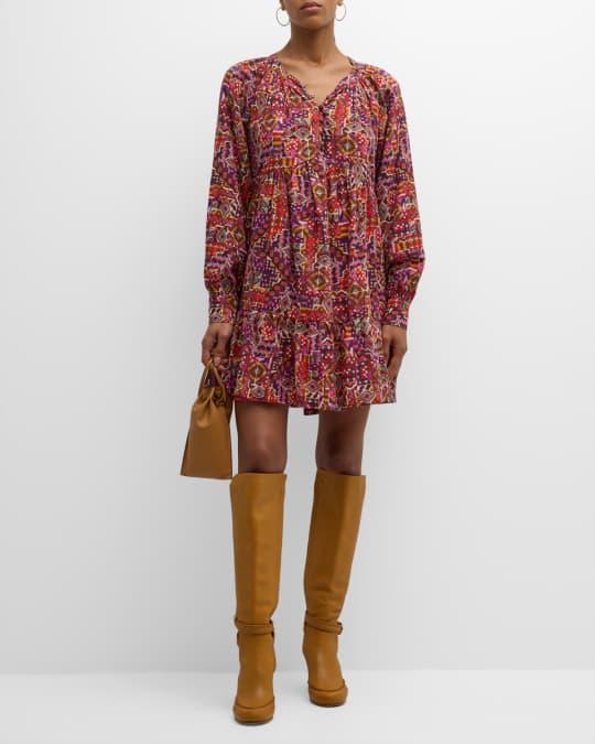 Xirena Lilith Tiered Abstract-Print Mini Dress | Neiman Marcus