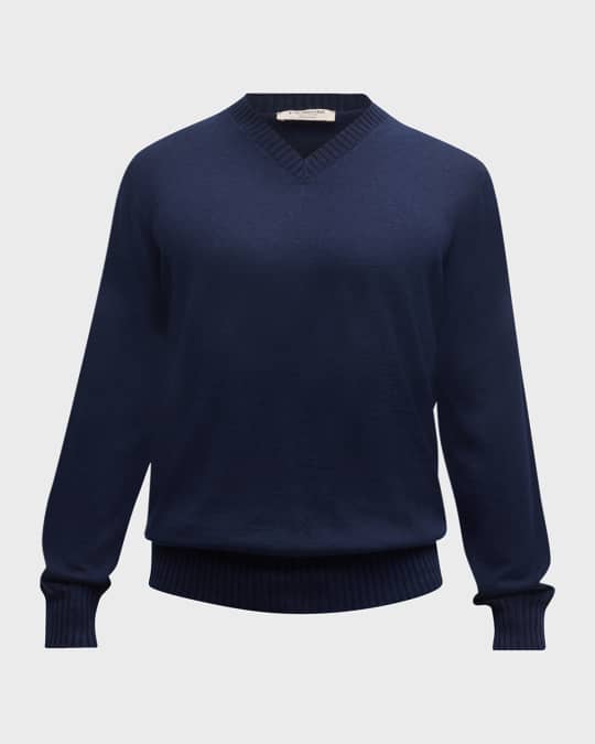 Fioroni Men's Duvet Cashmere High V-Neck Sweater | Neiman Marcus