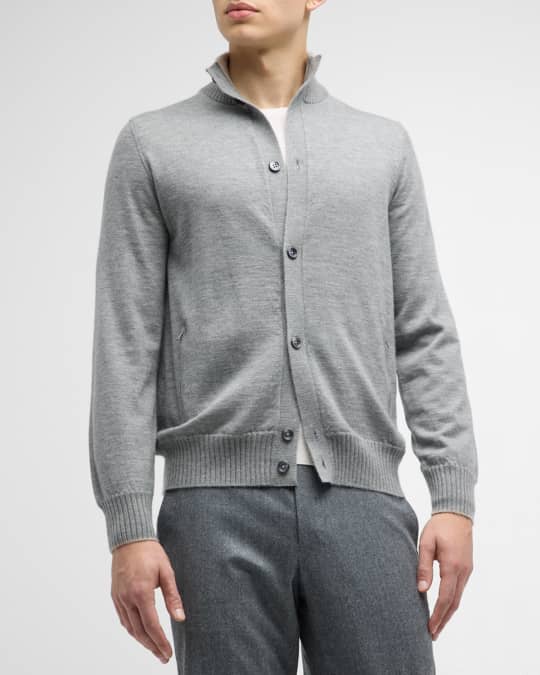 Fioroni Men's Duvet Cashmere Button-Front Bomber Cardigan | Neiman Marcus