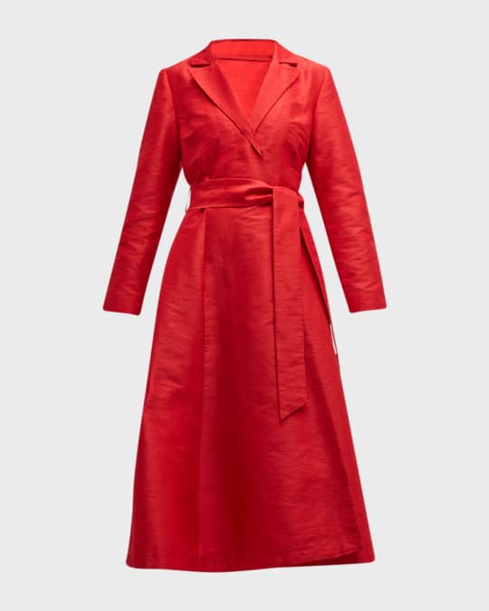 Frances Valentine Lucille Notched-Lapel Belted Midi Wrap Dress | Neiman ...