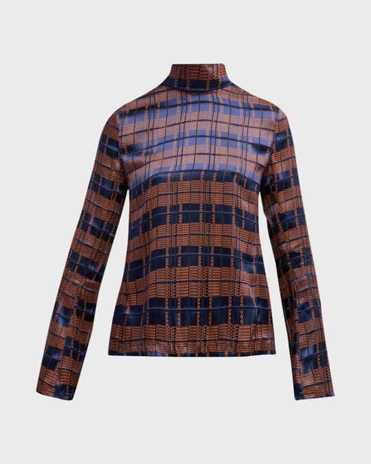3.1 Phillip Lim Hester Plaid Devore Long-Sleeve High Neck Top | Neiman ...