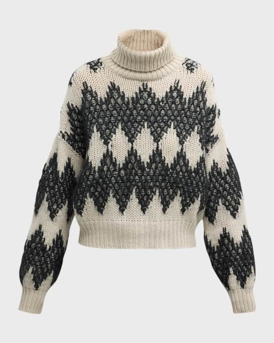 Brunello Cucinelli Cashmere Lace-Effect Winter Jacquard Knit Turtleneck ...