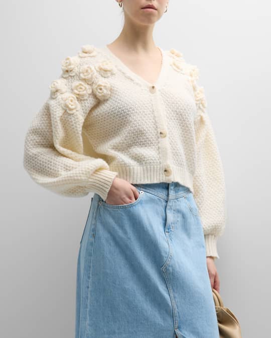 Stellah Handmade Flower Applique Cardigan | Neiman Marcus