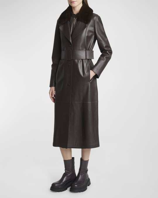 Yves Salomon Belted Leather Trench Coat with Shearling Collar | Neiman ...
