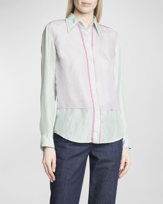 Dries Van Noten Chowys Layered Panel Collared Silk Shirt | Neiman Marcus