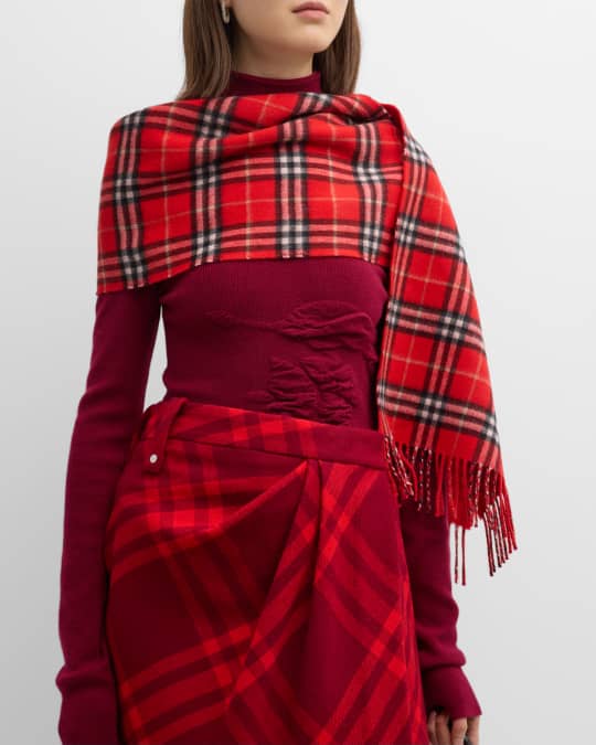 Burberry Reversible Check Cashmere Fringe Scarf | Neiman Marcus