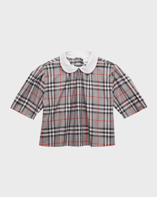 Burberry Girl's Ada Check-Print Blouse, Size 3-14 | Neiman Marcus
