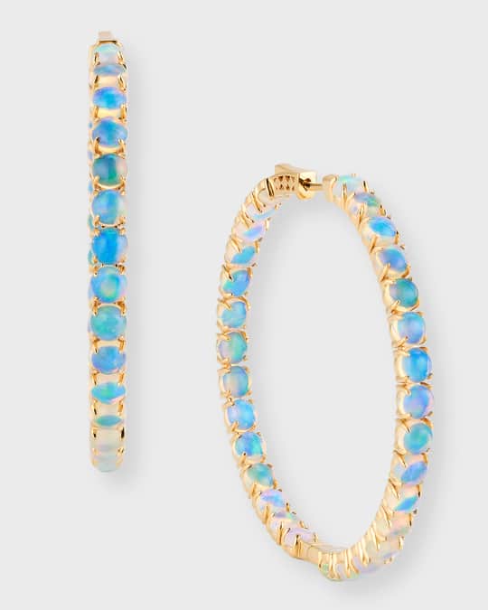 David Kord 18K Yellow Gold Hoop Earrings with Opal, 10.79tcw | Neiman Marcus