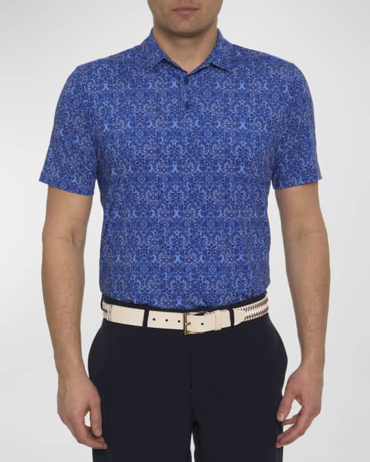Robert Graham Men’s Medallion Tiles Stretch-Knit Polo Shirt | Neiman Marcus
