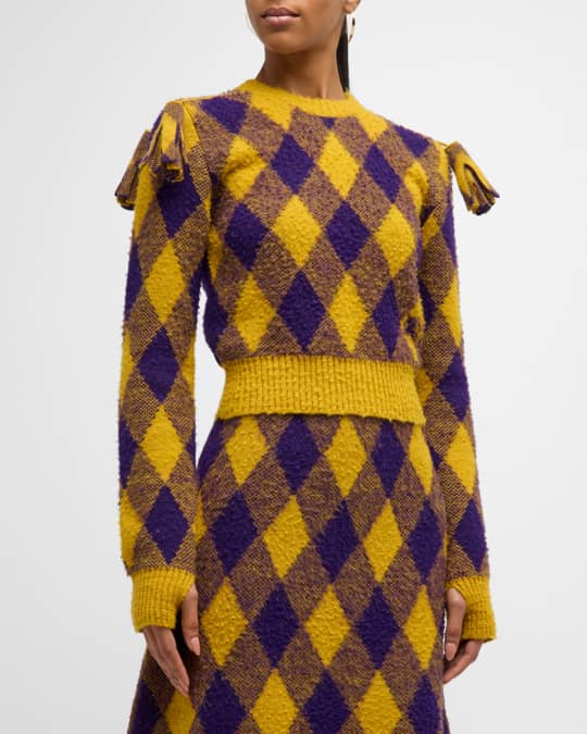 Burberry EKD Check Knit Tassel-Shoulder Crop Sweater | Neiman Marcus