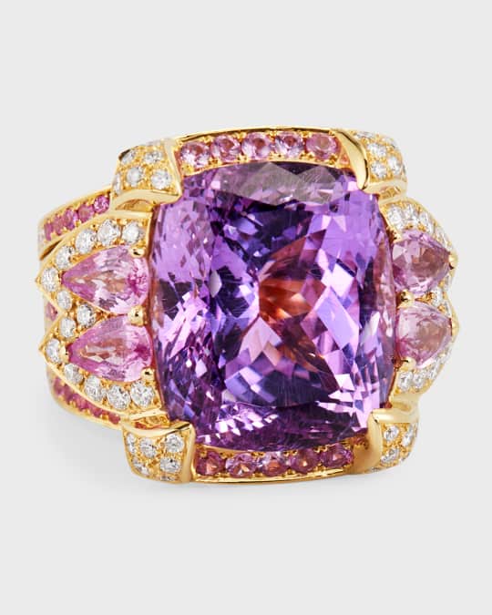 Nini Jewels 18K Yellow Gold Kunzite, Pink Sapphire and Diamond Ring ...