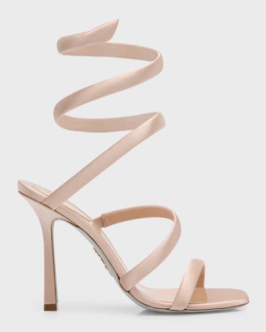 Rene Caovilla Snake-Wrap Satin Stiletto Sandals | Neiman Marcus