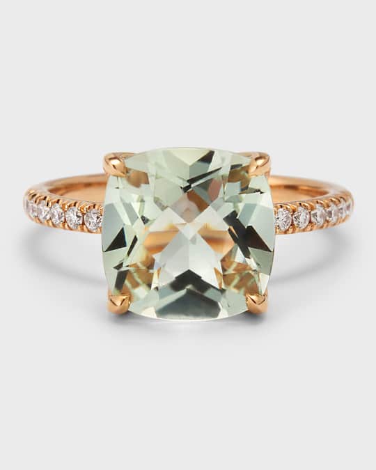 Lisa Nik Rocks 18K Rose Gold Cushion Cut Green Quartz and Pavé Diamond ...