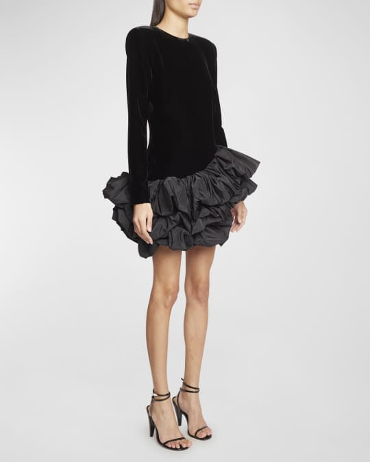 Alexandre Vauthier Bubble Ruffle Strong-Shoulder Velvet Mini Dress ...