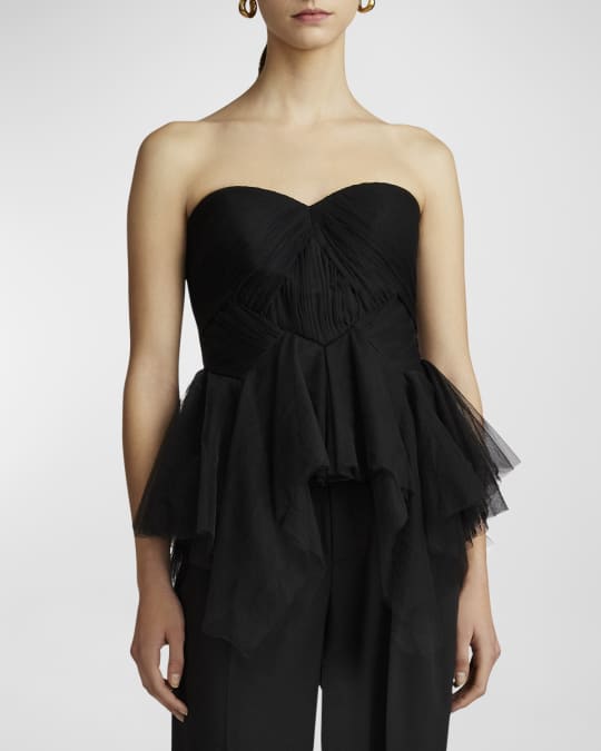 Zac Posen Sweetheart Ruffle Tulle Bustier Top | Neiman Marcus