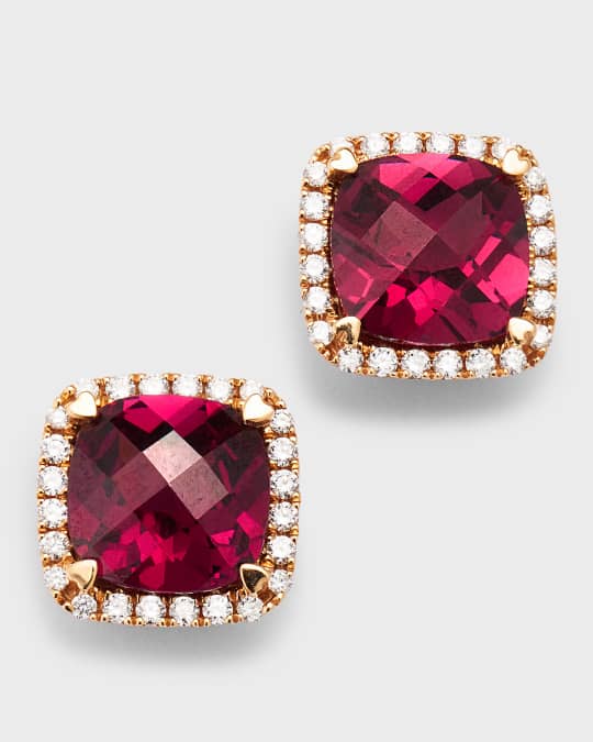 Lisa Nik Rocks 18K Rose Gold Petite Cushion Cut Garnet and Diamond Halo ...